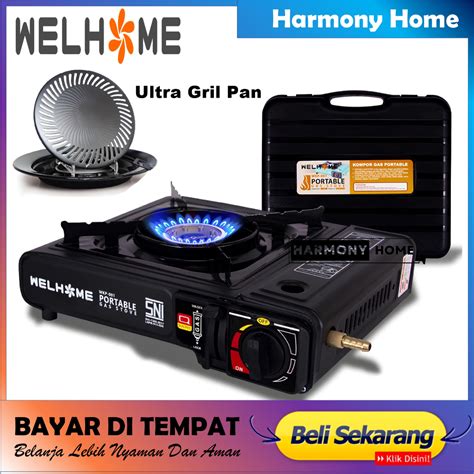Jual Paket Hemat Kompor Gas Portable Welhome Koper Ultra Gril Pan Bbq