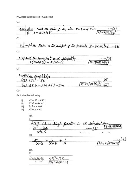 Worksheet Algebra 2 Pdf
