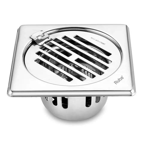 Classic Square 304 Grade Floor Drain With Collar Hinge And Cockroach Tr