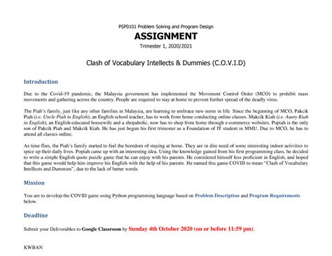 Assignment Lecture Notes 1 Psp0101 Problem Solving And Program Design Assignment Trimester 1