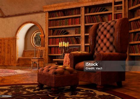 3d 일러스트 오래 된 라이브러리 인테리어 서점에 대한 스톡 사진 및 기타 이미지 서점 벽난로 도서관 Istock