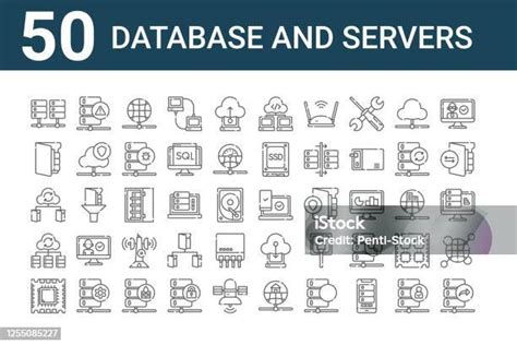 Kumpulan 50 Ikon Database Dan Server Kerangka Ikon Garis Tipis Seperti