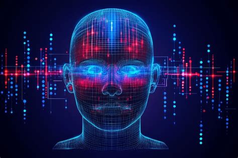 Neuron Transmission Mental Energy And Brain Circuits Digital Face With Glowing Data Points