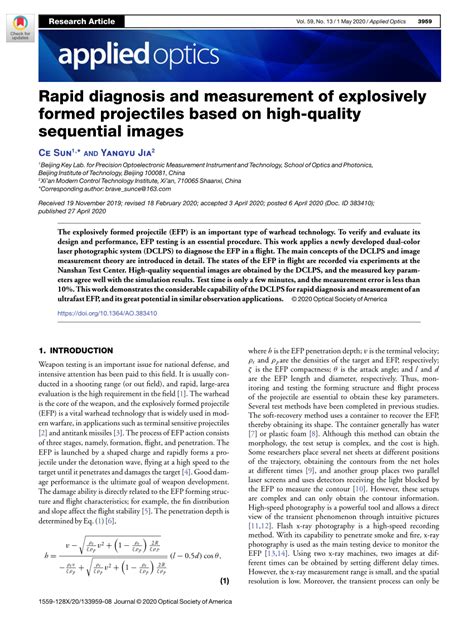 Rapid Diagnosis And Measurement Of Explosively Formed Projectiles Based On High Quality