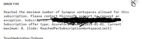 reached the maximum number of synapse workspaces but workspace created