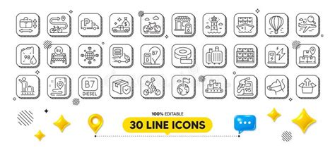 Logistics Network Charging Station And Lighthouse Line Icons Pack For