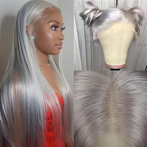 Sweejim Grey Lace Front Wig Human Hair 40 Inch Hd