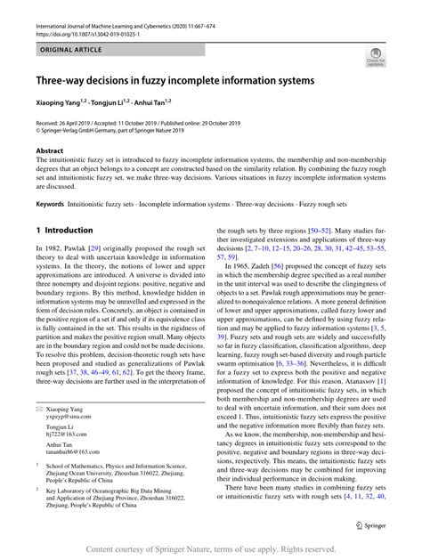 three way decisions in fuzzy incomplete information systems request pdf