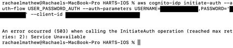 Amazon Web Services Getting 503 Error When Calling Aws Cognito Idp Initiate Auth Stack Overflow