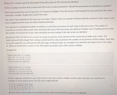 Solved Write A C Console App That Determines If Two 2d