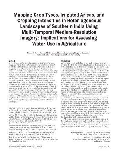 Mapping Crop Types Irrigated Areas And Cropping Intensities Atree