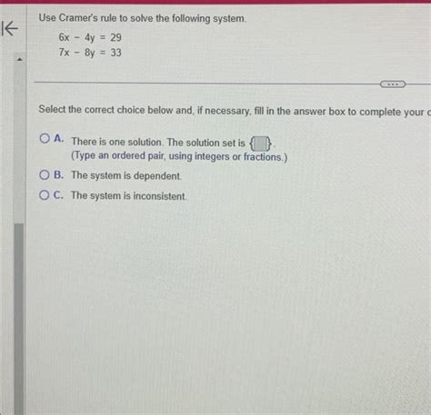 solved use cramer s rule to solve the following system