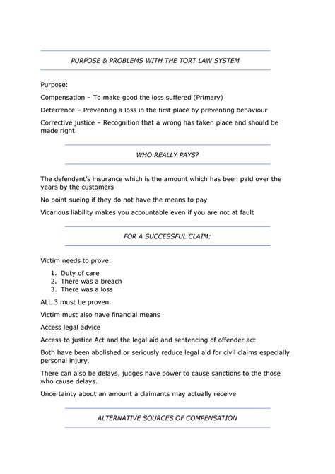 Purpose And Problems With The Tort Law System Purpose And Problems With The Tort Law System