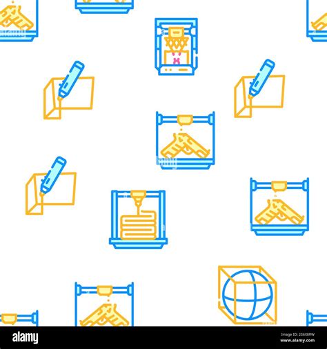 3d Printing Equipment Vector Seamless Pattern Color Line Illustration 3d Printing Equipment
