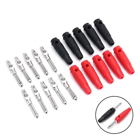 Mayitr 전도성 전기 커넥터 레드 블랙 바나나 커넥터 구리 4mm 수 무납땜 나사 쌓을 수 있는 바나나 플러그 10