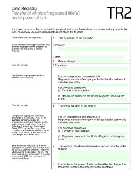 Form Tr2 Land Registry