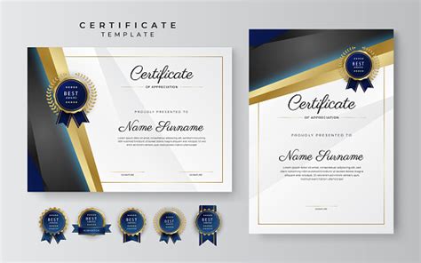 고급 배지와 현대적인 라인 패턴이있는 업적 국경 템플릿의 검은 색과 금색 인증서 수상 비즈니스 및 교육 요구 사항 감탄에 대한 스톡 벡터 아트 및 기타 이미지 Istock