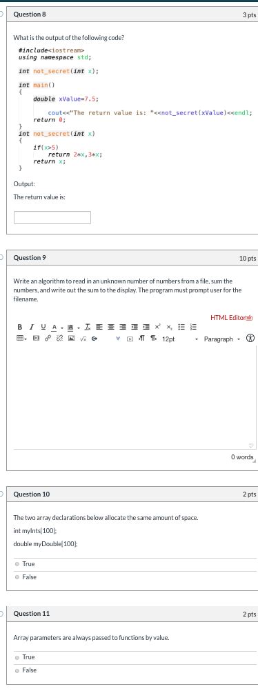 solved question 8 3 pts what is the output of the following