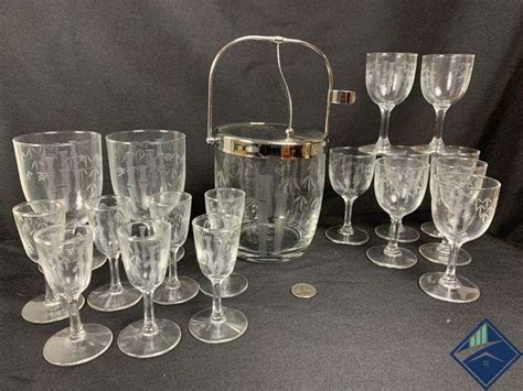 Assortment Of Noritake Crystal Bamboo Etched Liquor Glasses Bucket
