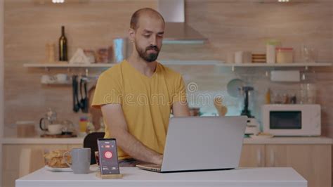 Man Working From Smart House With Automation Lighting System Stock