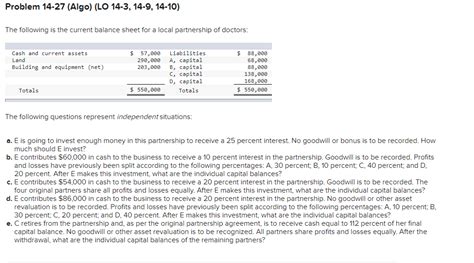 Solved Problem 14 27 Algo LO 14 3 14 9 14 10 The Chegg Com