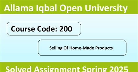 aiou matric selling of home made products code 200 solved assignments