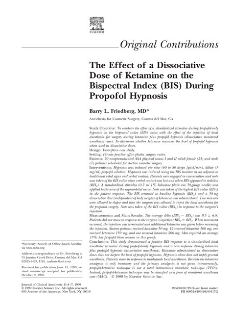 Pdf Propofol Ketamine With Bispectral Index Bis Monitoring