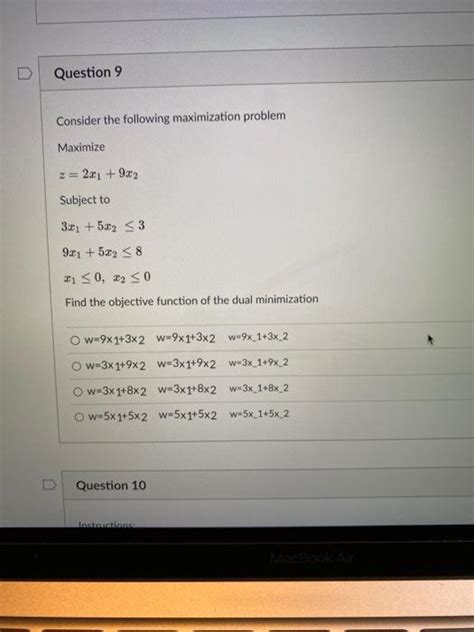 solved question 9 consider the following maximization