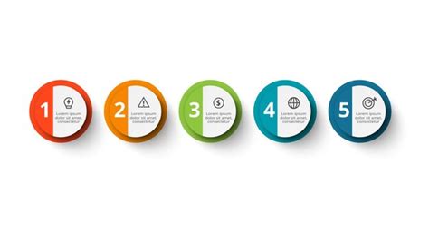 5단계 옵션 부품 또는 프로세스 비즈니스 데이터 시각화가 포함된 인포그래픽의 원 개념 프리미엄 벡터