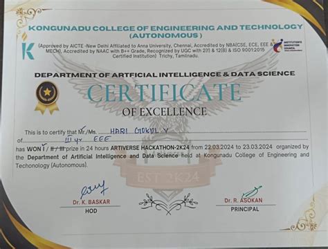 Hari Gokul V On Linkedin Hackathon Ai Datascience Certificateofexcellence Proudmoment…