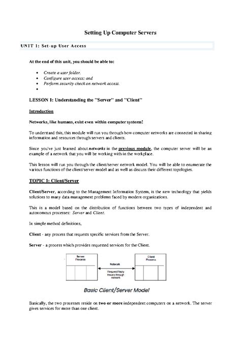 Setting Up Computer Servers Module Setting Up Computer Servers U N I T 1 S E T U P U S E R