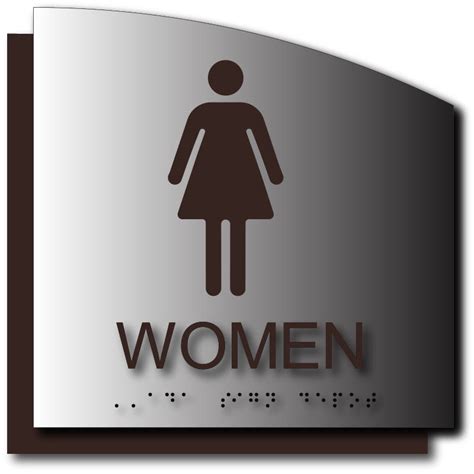 Women Restroom Ada Sign In Brushed Aluminum With Back Plate Ada Sign