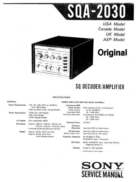 Sony Sqa 2030 Pdf