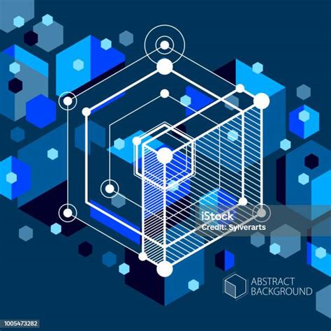 벡터 라인 및 3d 큐브를 사용 하 여 만든 블루 블랙 산업 시스템의 그림입니다 현대 기하학적 구성 서식 파일 및 레이아웃으로