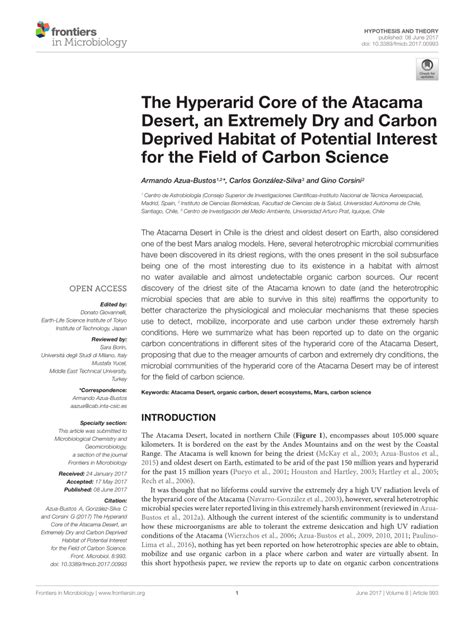 Pdf The Hyperarid Core Of The Atacama Desert An Extremely Dry And Carbon Deprived Habitat Of