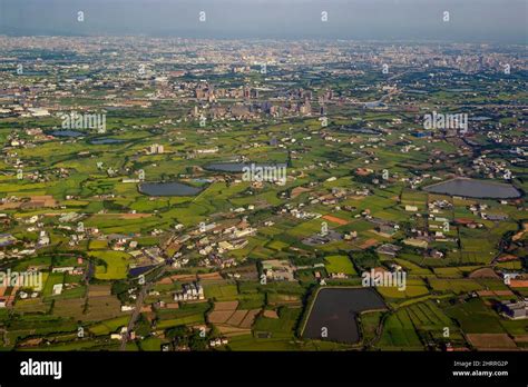 Sunny Aerial View Of The Taoyuan City Dayuan District At Taiwan Stock