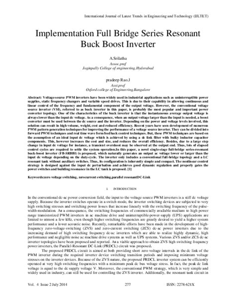 Pdf Implementation Full Bridge Series Resonant Buck Boost Inverter A Srilatha