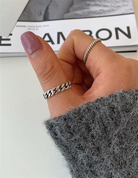 925실버 유화 굵은 체인 반지 빈티지 볼드한 데일리 은반지 5mm 엄지 검지 중지 약지