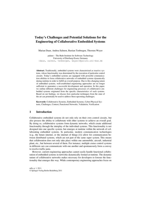 Pdf Todays Challenges And Potential Solutions For The Engineering Of Collaborative Embedded