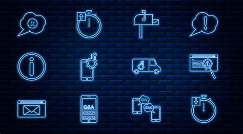 회선 스톱워치 설정 시스템 버그 개념 메일 상자 열기 모바일 서비스 정보 슬픈 미소로 말풍선 자동차 및 아이콘 벡터 Brand Name Smart Phone에 대한 스톡