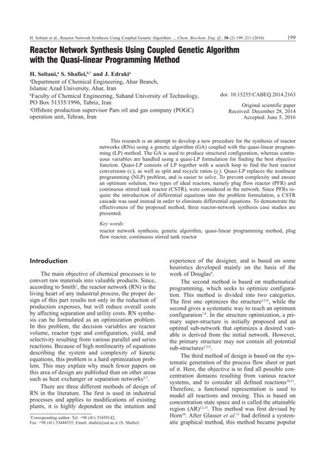 Pdf Reactor Network Synthesis Using Coupled Genetic Algorithm With The Quasi Linear