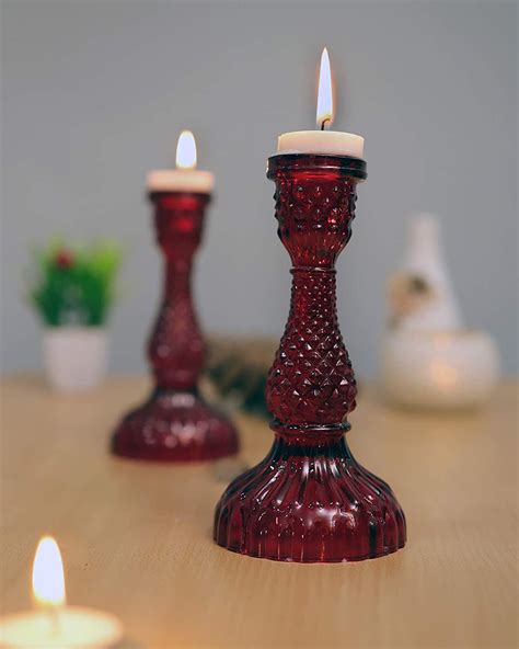 Red Glass Pillar Candle Holders Red Glass Candle Holders Taper Candle