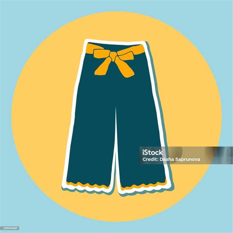 소셜 네트워크에 대한 여러 가지 색상의 아이콘 여름 옷 바지 하렘 바지 파란색 바지는 노란색 원에 손으로 그려집니다 0명에 대한 스톡 벡터 아트 및 기타 이미지 Istock