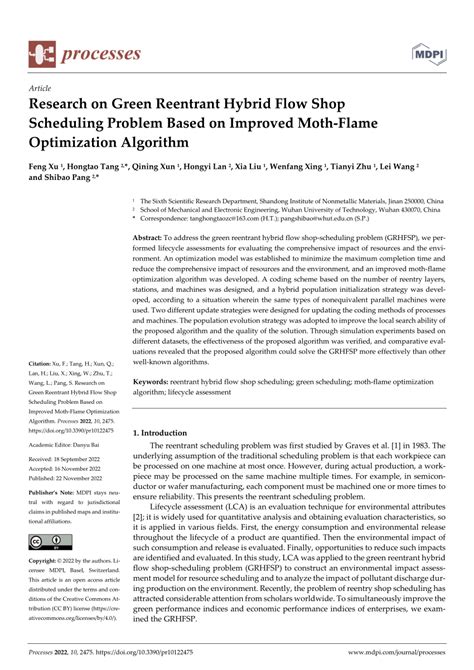 Pdf Research On Green Reentrant Hybrid Flow Shop Scheduling Problem
