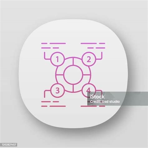 설명 다이어그램 앱 아이콘입니다 통계 데이터 시각화 링은 4 개의 섹터로 나뉩니다 전체의 4 부분 Ui Ux 사용자 인터페이스 웹 또는 모바일 응용 프로그램입니다 벡터 절연