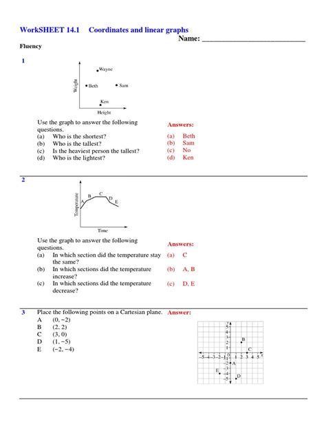 Year 8 Linear Graphing Revision 2 Solutions Pdf Cartesian