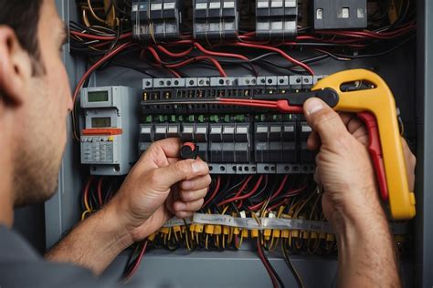 Closeup Of A Male Electrician Checking Fuse With Multimeter Premium
