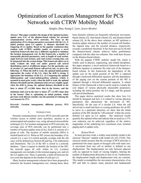 Pdf Optimization Of Location Management For Pcs Networks With Ctrw Mobility Model