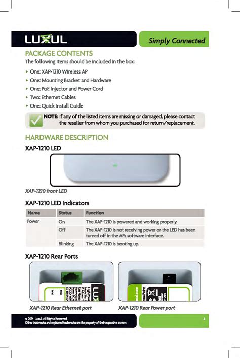 Luxul Wireless Xap1210 High Power Wireless 300n Low Profile Access Point User Manual Lux Qig Xap