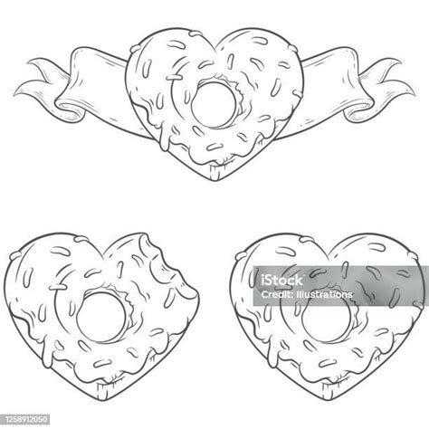 달콤한 도넛 심장 양식에 일치시키는 벡터 일러스트 세트 개념에 대한 스톡 벡터 아트 및 기타 이미지 개념 개체 그룹 공휴일 Istock